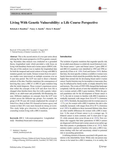 Download Pdf Living With Genetic Vulnerability A Life Course Perspective