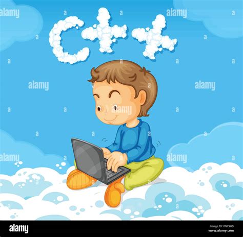 A Boy Coding C Illustration Stock Vector Image And Art Alamy