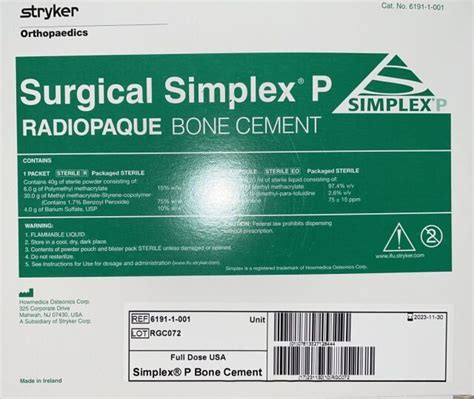 New Stryker 6191 1 001 Simplex P Radiopaque Bone Cement Surgical