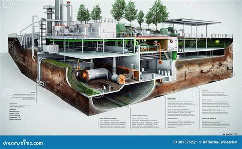 Detailed Cutaway Illustration Of An Industrial Facility With Underground Layers Showing Oil