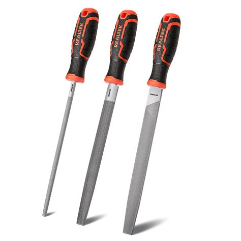 Realtek 3 Piece Metal File Set 12 Inch Double Sided Steel File Set Includes Half Round Round