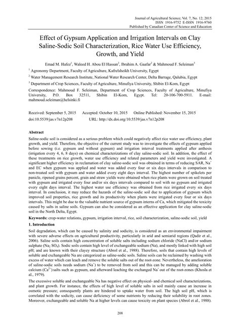 Pdf Effect Of Gypsum Application And Irrigation Intervals On Clay