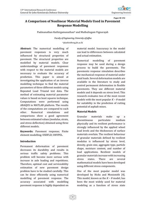 Pdf A Comparison Of Nonlinear Material Models Used In Pavement Response Modelling