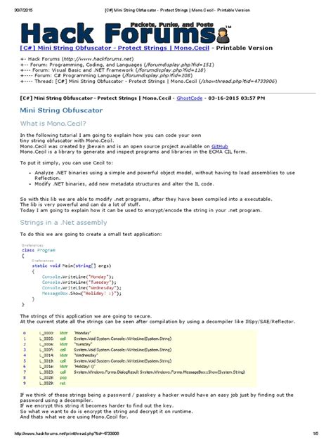 C Mini String Obfuscator Protect Strings Mono Pdf C Sharp
