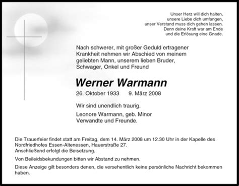 Traueranzeigen Von Werner Warmann Trauer In Nrw De
