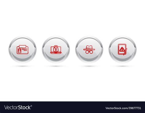 Set Line Identification Badge Laptop And Lock Vector Image