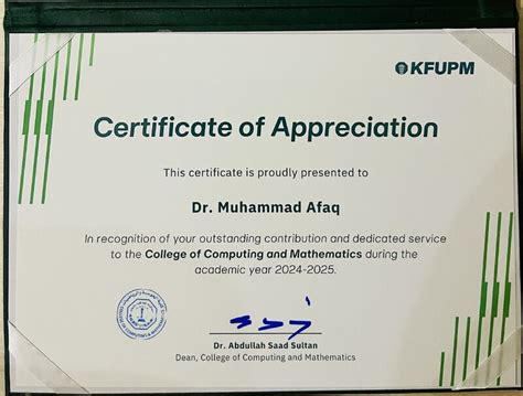 I am deeply honored to receive the Certificate of Appreciation from the ...