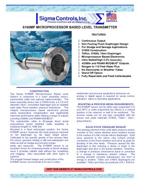 Fillable Online 6100MP MICROPROCESSOR BASED LEVEL TRANSMITTER Sigma Controls Fax Email Print