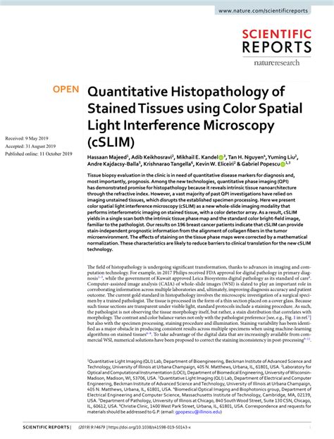 Pdf Quantitative Histopathology Of Stained Tissues Using Color Spatial Light Interference