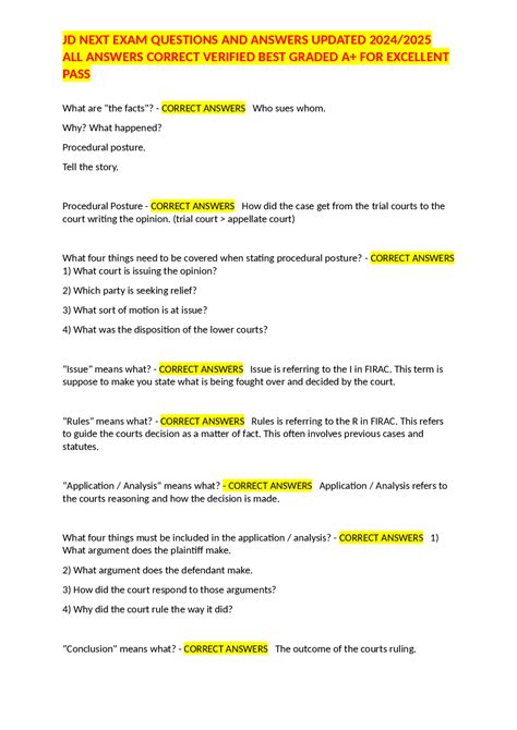 Jd Next Exam Questions And Answers Updated 20242025 All Answers Correct Verified Best Gra