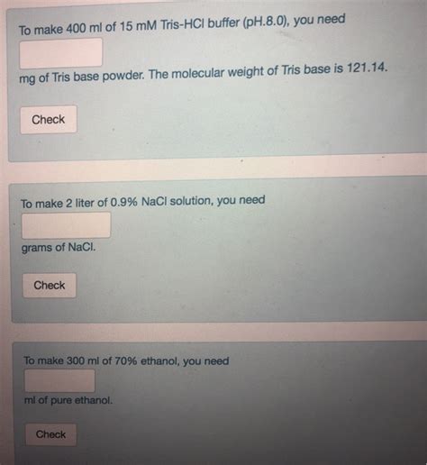 Solved To Make 400 Ml Of 15 Mm Tris Hci Buffer Ph 8 0 You