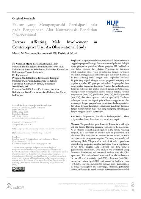 Pdf Factors Affecting Male Involvement In Contraceptive Use An