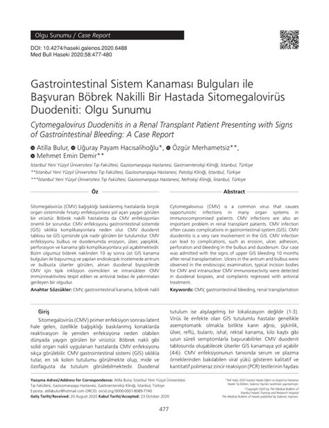 Pdf Cytomegalovirus Duodenitis In A Renal Transplant Patient