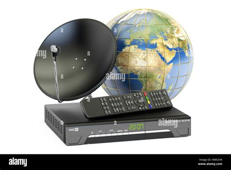 Global telecommunications concept. Digital satellite receiver with ...