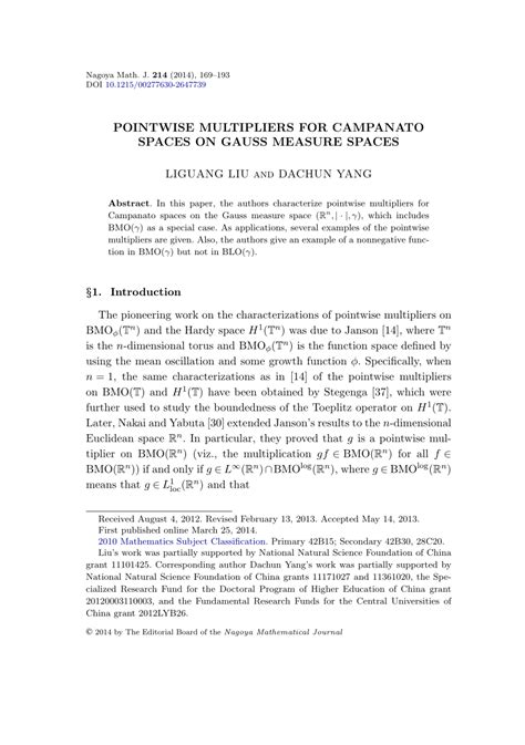 Pdf Pointwise Multipliers For Campanato Spaces On Gauss Measure Spaces