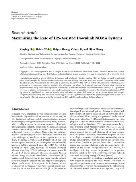 Pdf Maximizing The Rate Of Irs Assisted Downlink Noma Systems