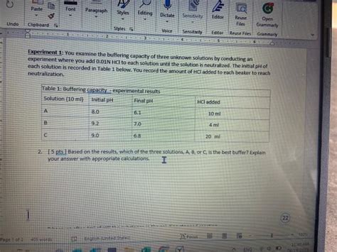 solved experiment 1 you examine the buffering capacity of