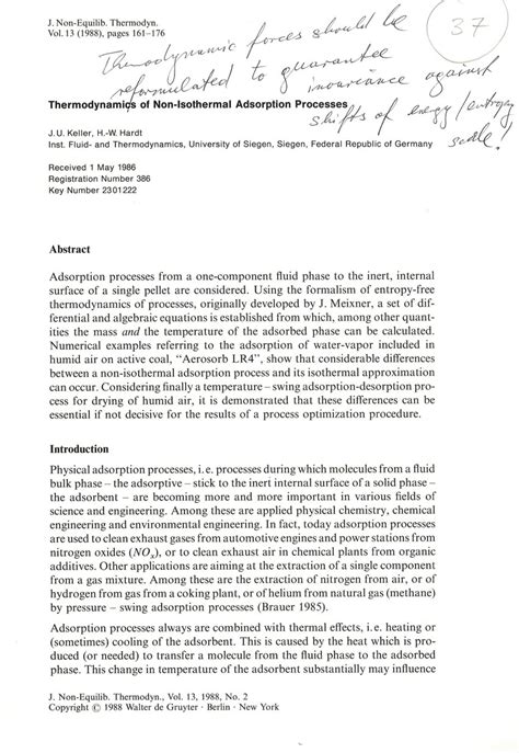 Pdf Thermodynamics Of Non Isothermal Adsorption Processes