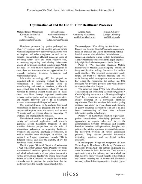 Pdf Introduction To The Minitrack On Optimization Of And The Use Of It For Healthcare Processes
