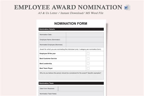 Employee Award Nomination Form Graphic By Watercolortheme · Creative Fabrica