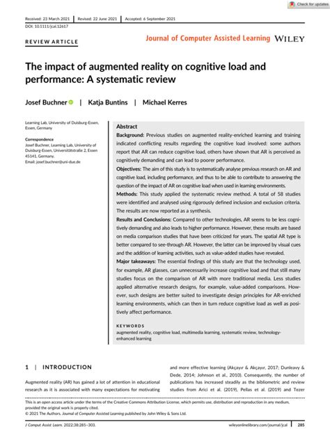 The Impact Of Augmented Reality On Cognitive Load And Performance A Systematic Review Pdf