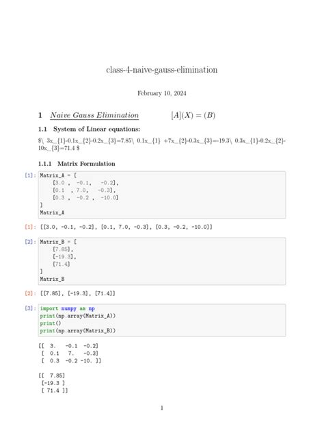 Class 4 Naive Gauss Elimination Pdf Algebra Algorithms