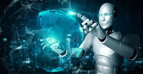 AI Hominoid Robot Touching Hologram Screen Shows Concept of Global ...