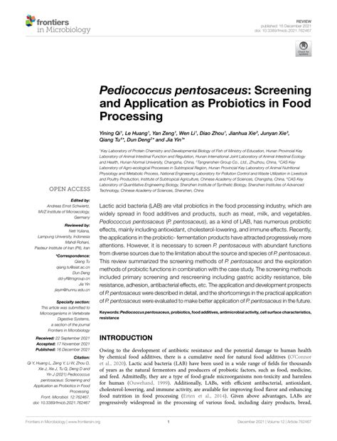 Pdf Pediococcus Pentosaceus Screening And Application As Probiotics