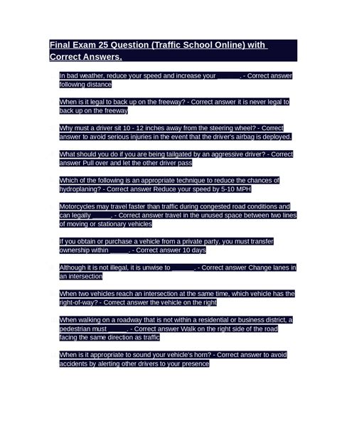 Final Exam 25 Question Traffic Babe Online With Correct Answers Exams Traffic Control And