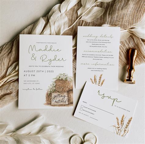 Country Wedding Invitation Getting Hitched Farm Wedding Invitation Hay