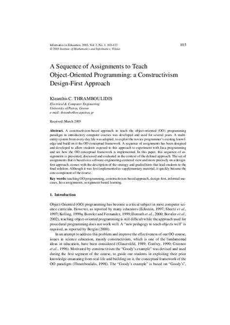 Pdf A Sequence Of Assignments To Teach Object Oriented Programming A Constructivism Design