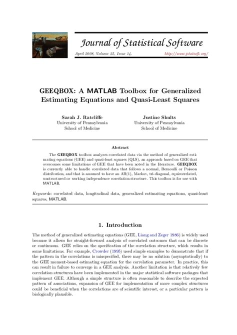 Pdf Geeqbox A Matlab Toolbox For Generalized Estimating Equations