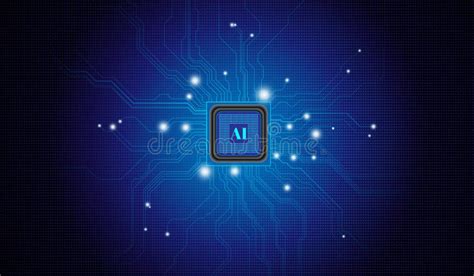 Futuristic Microchip Processor With Lights On The Blue Background Quantum Computer Large Data
