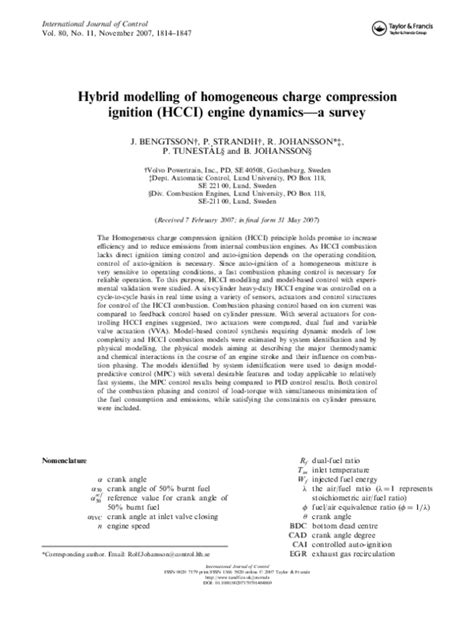 Pdf Physical Modeling And Control Of Homogeneous Charge Compression