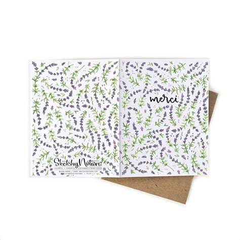 Merci French Thank You Card With Lavender Watercolor Illustrations
