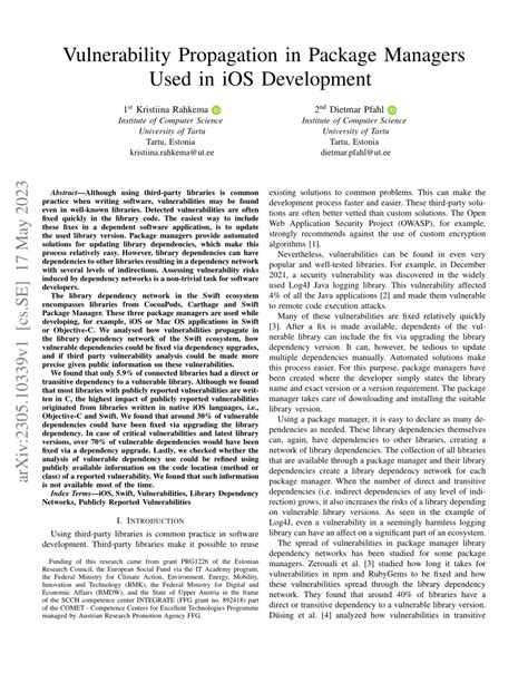 Pdf Vulnerability Propagation In Package Managers Used In Ios Development
