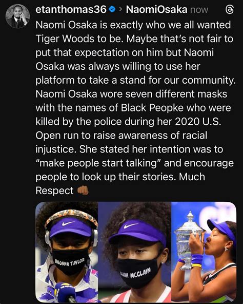 Etan Thomas Much Respect Naomi Osaka 大坂なおみ 👊🏾 Facebook
