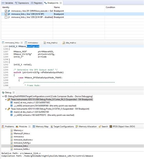 Ccsiwr6843isk Breakpoint Enabled But Not Visible Code Composer