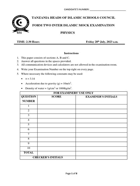 Physics Form Ii 2023 Pdf Force Physics