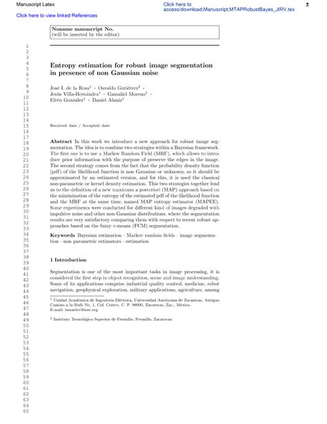 Pdf Entropy Estimation For Robust Image Segmentation In Presence Of Non Gaussian Noise