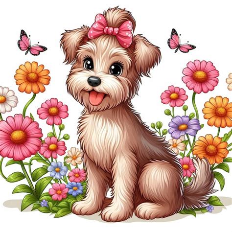귀여운 테리어 개 터 만화 일러스트레이션 프리미엄 벡터