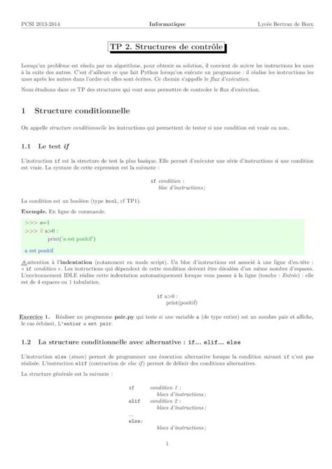 Pdf Tp 2 Structures De Contrôle 1 Structure Conditionnelle · En S