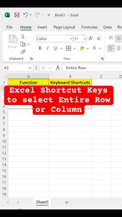 Shortcut Keys Select Entire Row Or Column Excel Tips And Tricks