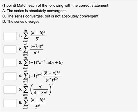 solved match each of the following with the correct