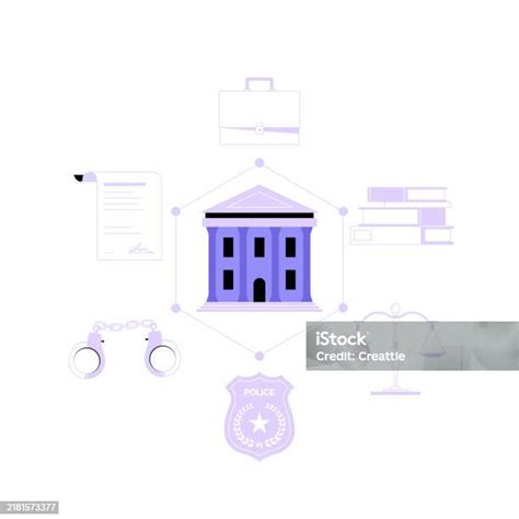 법원 건물 법 아이콘 상징 법 와 법 시스템 에서 평면 벡터 일러스트 레이 션 절연 통하고 있는 백색 배경에 경찰 배지에 대한