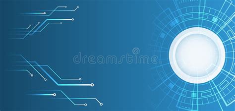 Hi Tech Computer Digital Technology Concept Wide Blue Background With