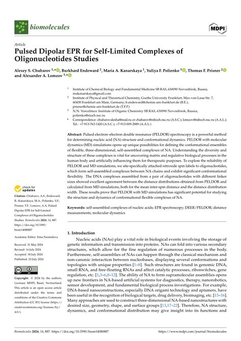Pdf Pulsed Dipolar Epr For Self Limited Complexes Of Oligonucleotides