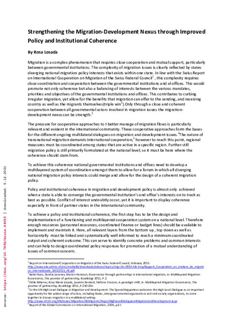 Pdf Strengthening The Migration Development Nexus Through Improved Policy And Institutional