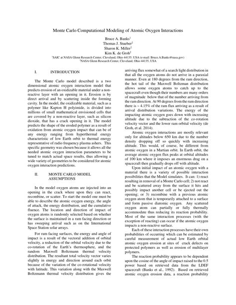 Pdf Monte Carlo Modeling Of Atomic Oxygen Interaction With Protected