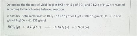Solved Determine the theoretical yield (in g ) ﻿of HCl ﻿if | Chegg.com